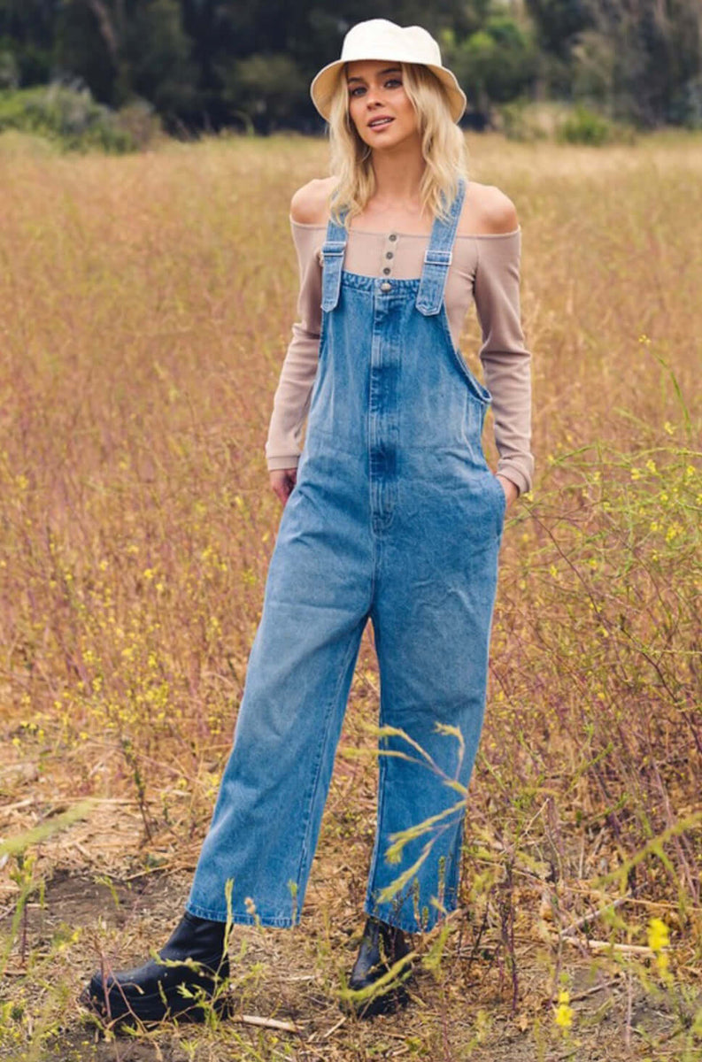 Women's Wide-Leg Denim Overalls-Trendy, Comfortable Fit